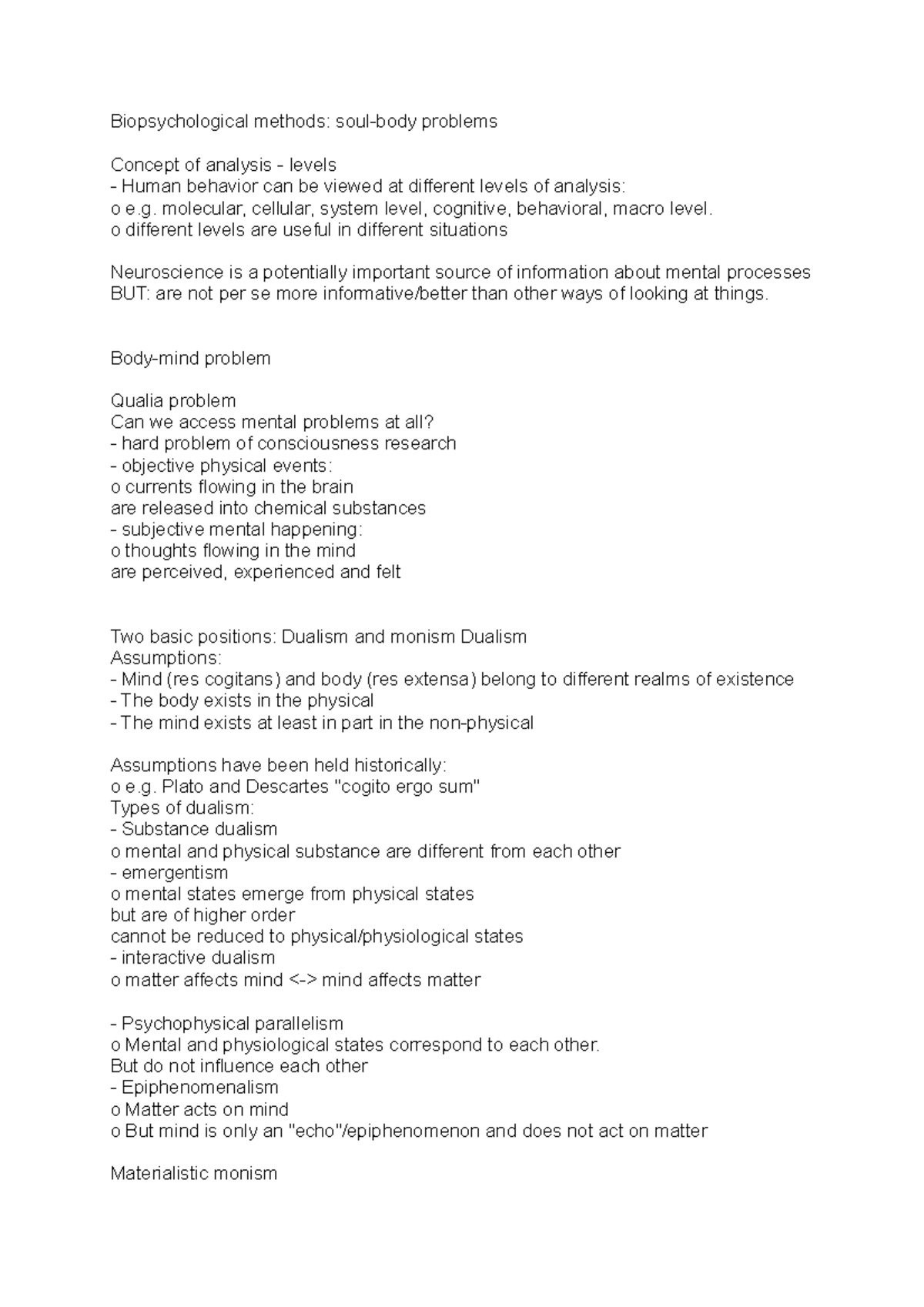 Biopsychological methods - molecular, cellular, system level, cognitive ...