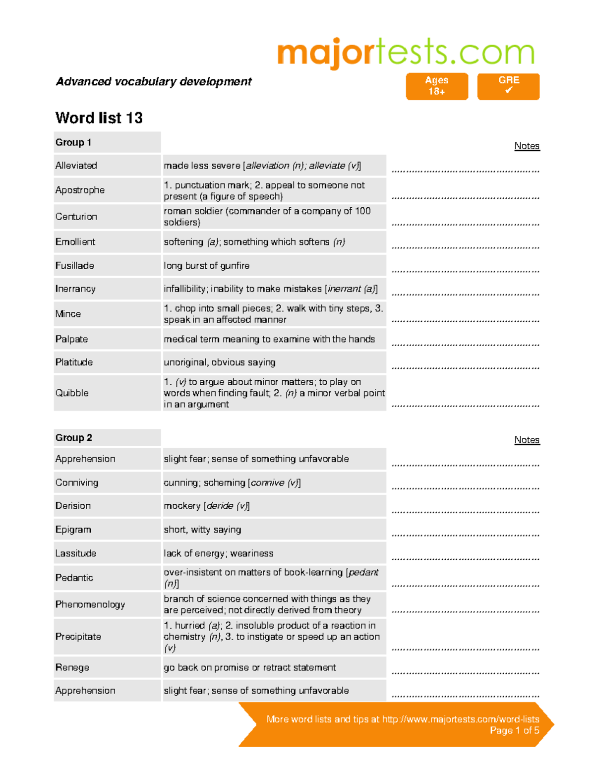 Word-list-13 - Lecture notes 1 - More word lists and tips at majortests ...