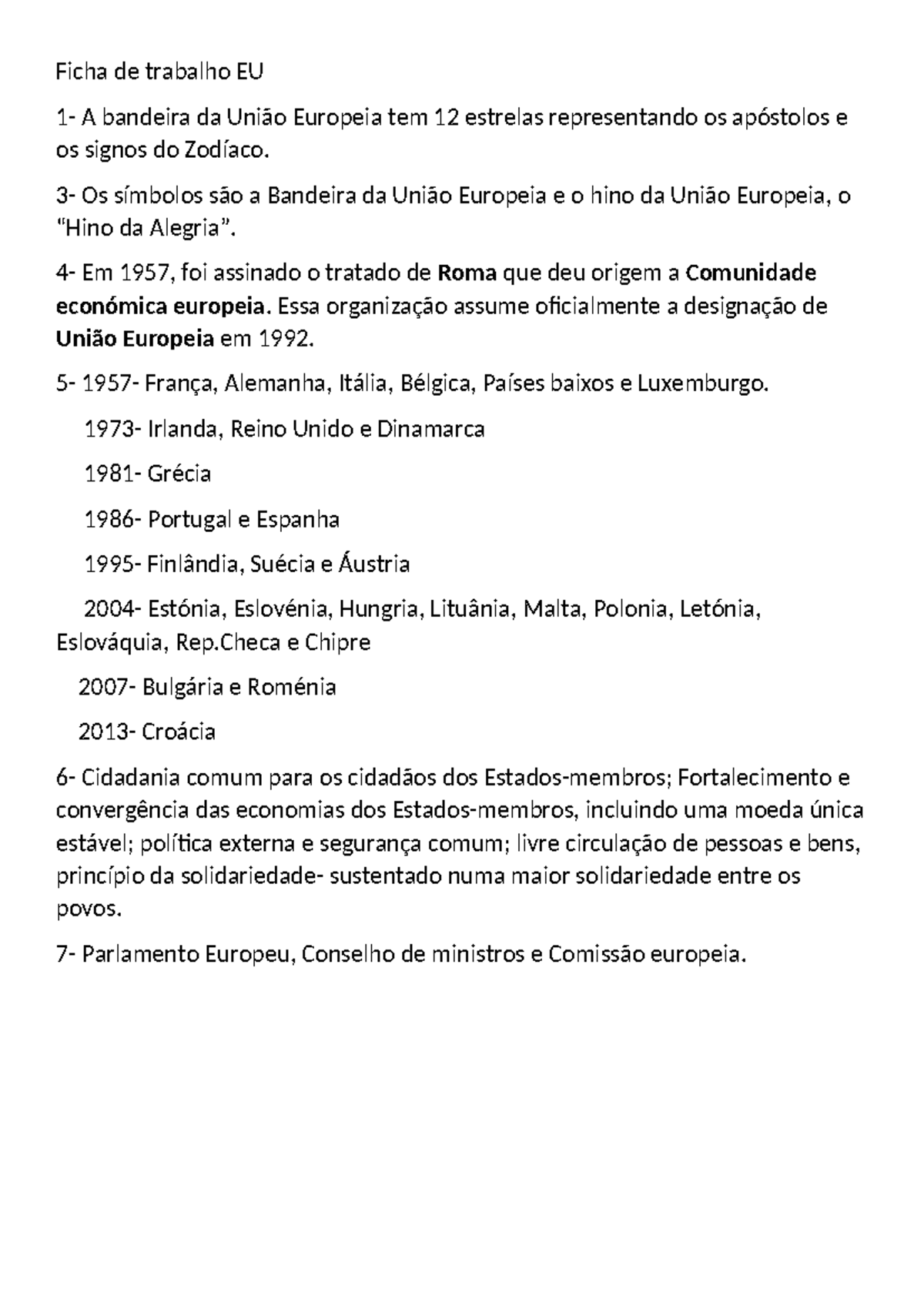 Ficha UE - Ficha de trabalho EU 1- A bandeira da União Europeia tem 12 ...