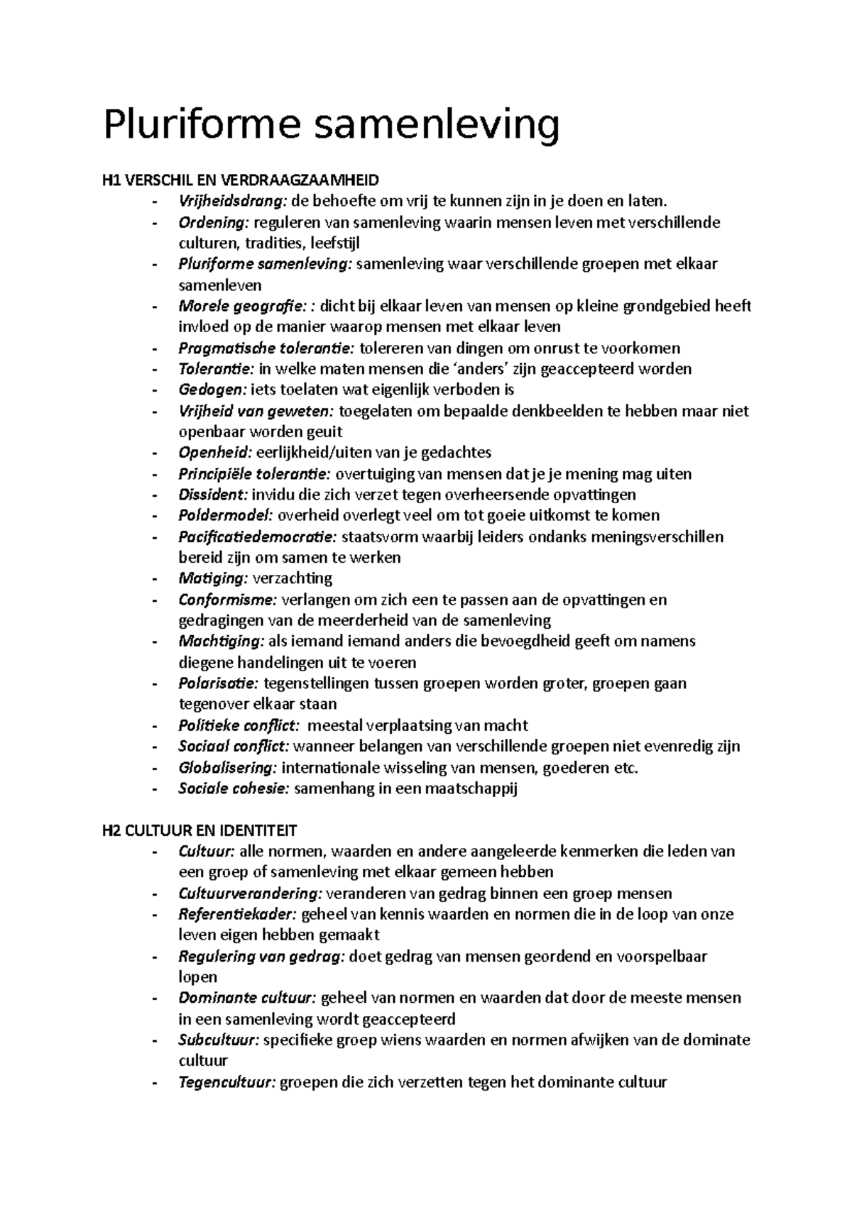 Pluriforme samenleving begrippen - Pluriforme samenleving H1 VERSCHIL ...