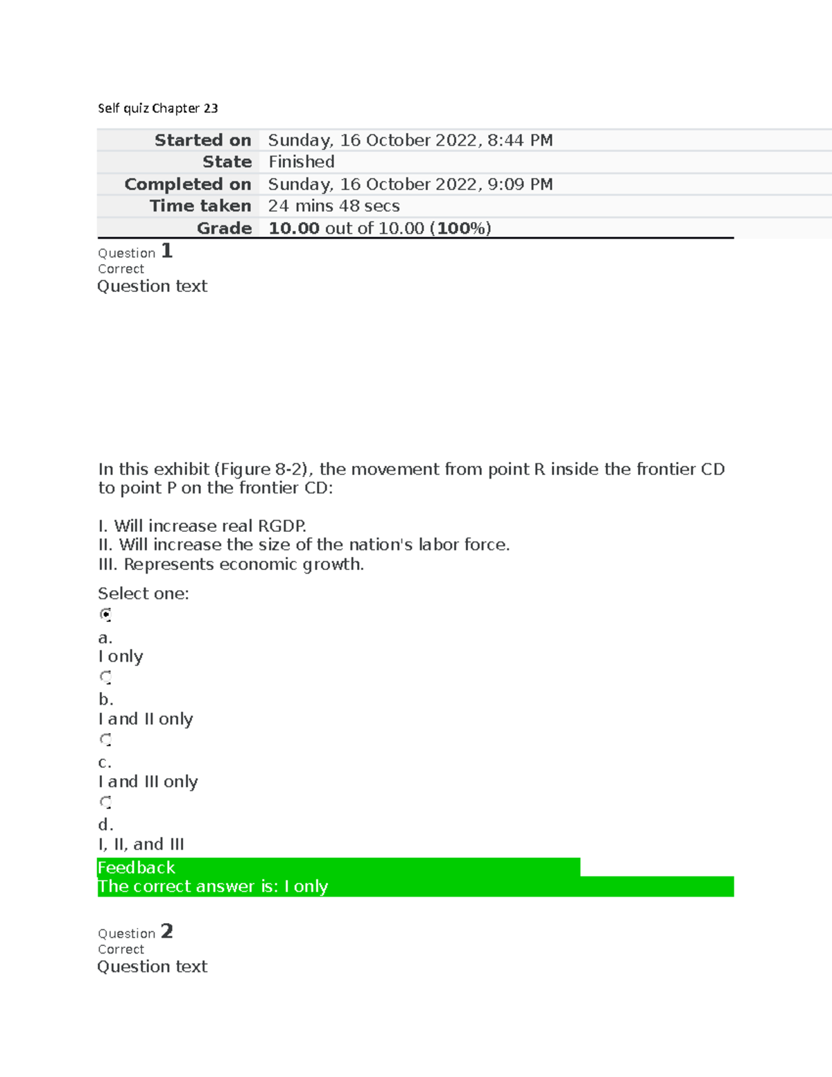 Economics 1580 - Self quiz Chapter 23 and Self quiz cahpter 24 - unit 7 - Self quiz Chapter 23 ...