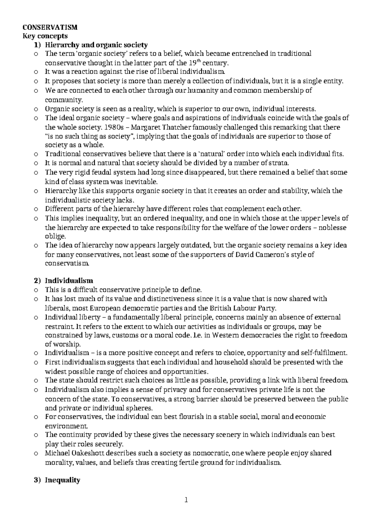 Conservatism - Ideologies Revision - CONSERVATISM Key concepts 1) Hierarchy and organic society ...