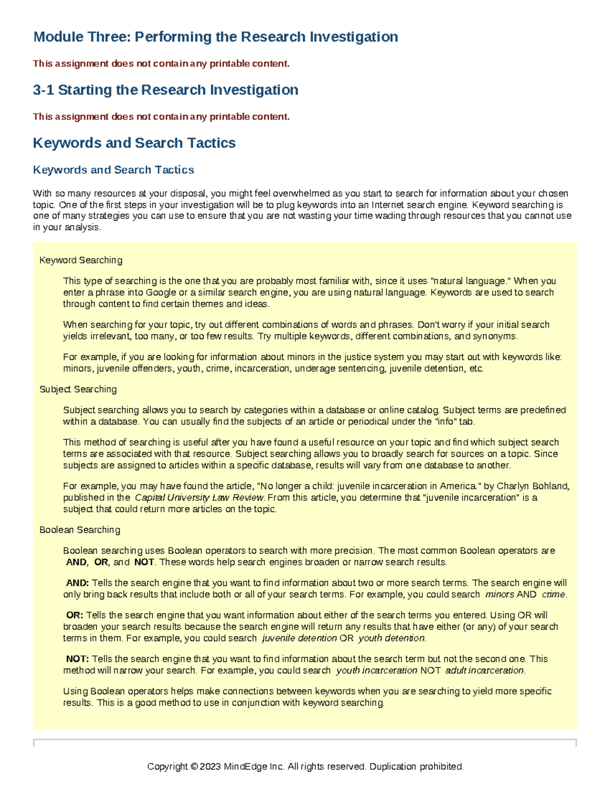 Module Three Performing the Research Investigation - 3-1 Starting the ...