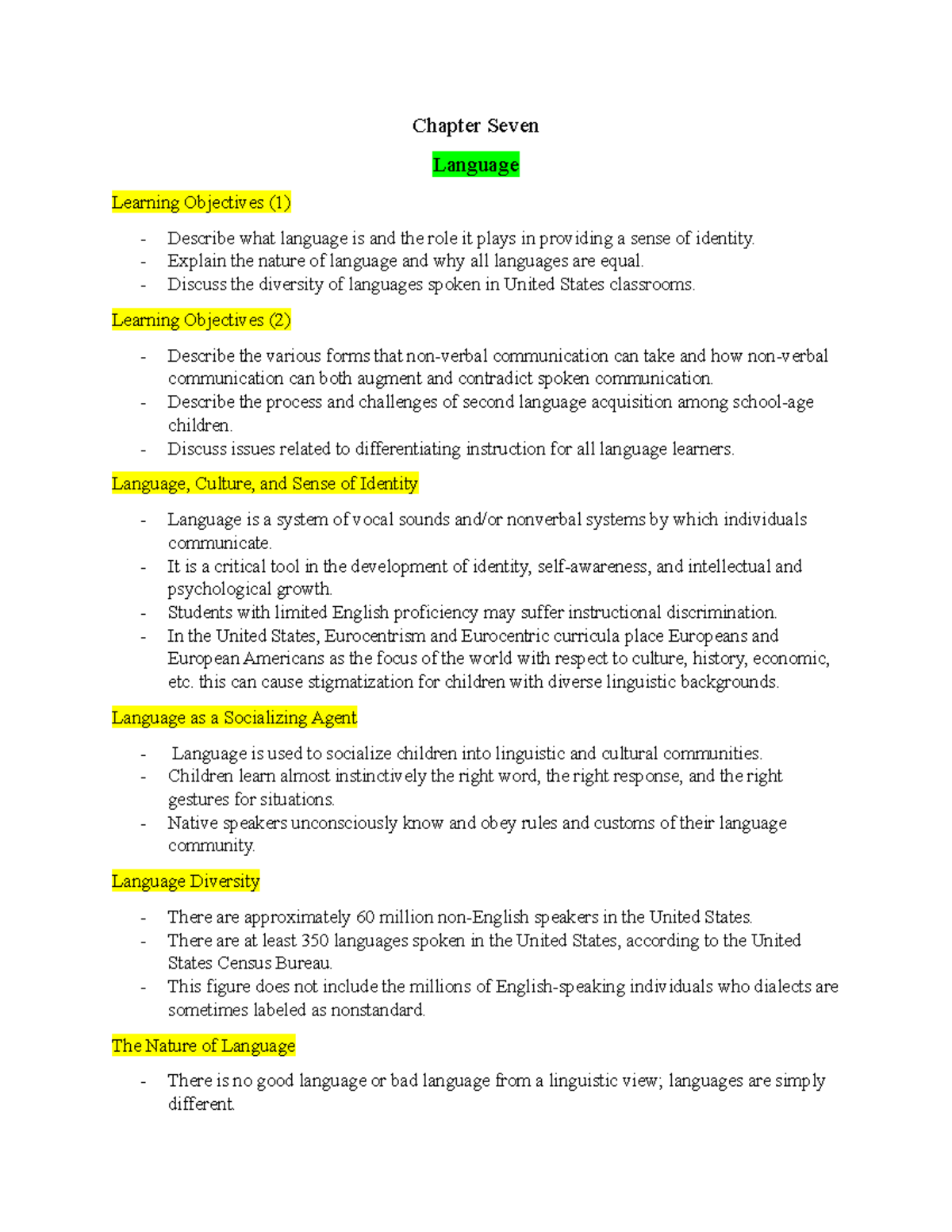 Chapter Seven-Language - Chapter Seven Language Learning Objectives (1 ...
