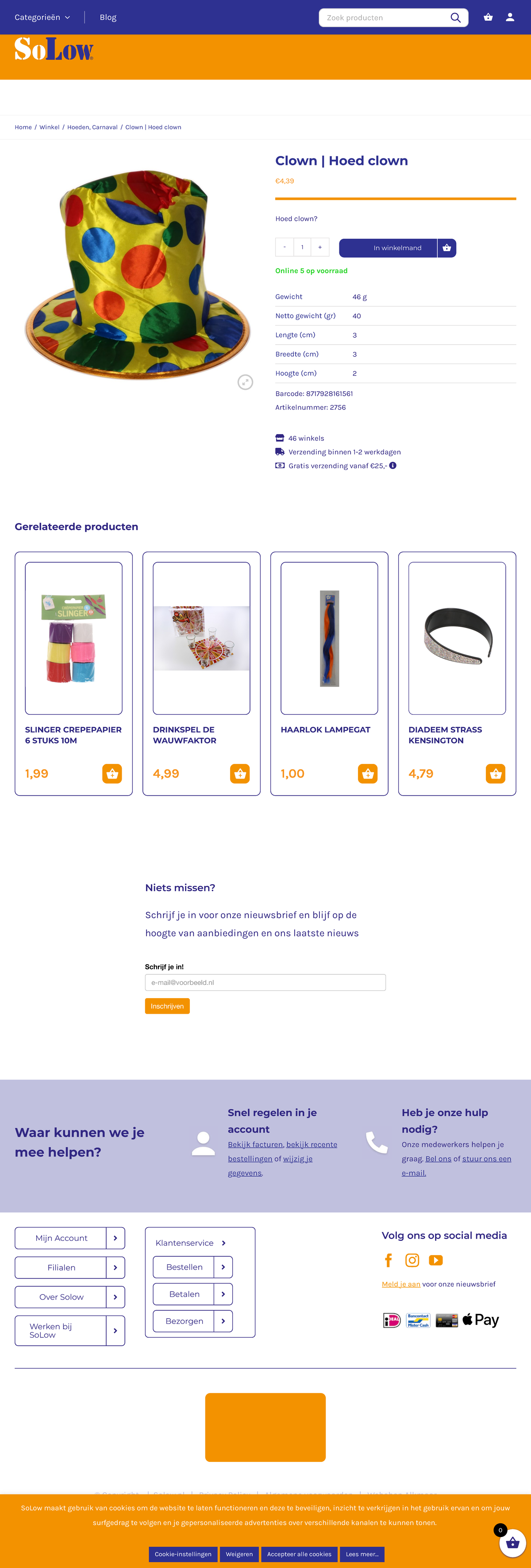 Clown Hoed clown - So Low - Home / Winkel / Hoeden, Carnaval / Clown ...