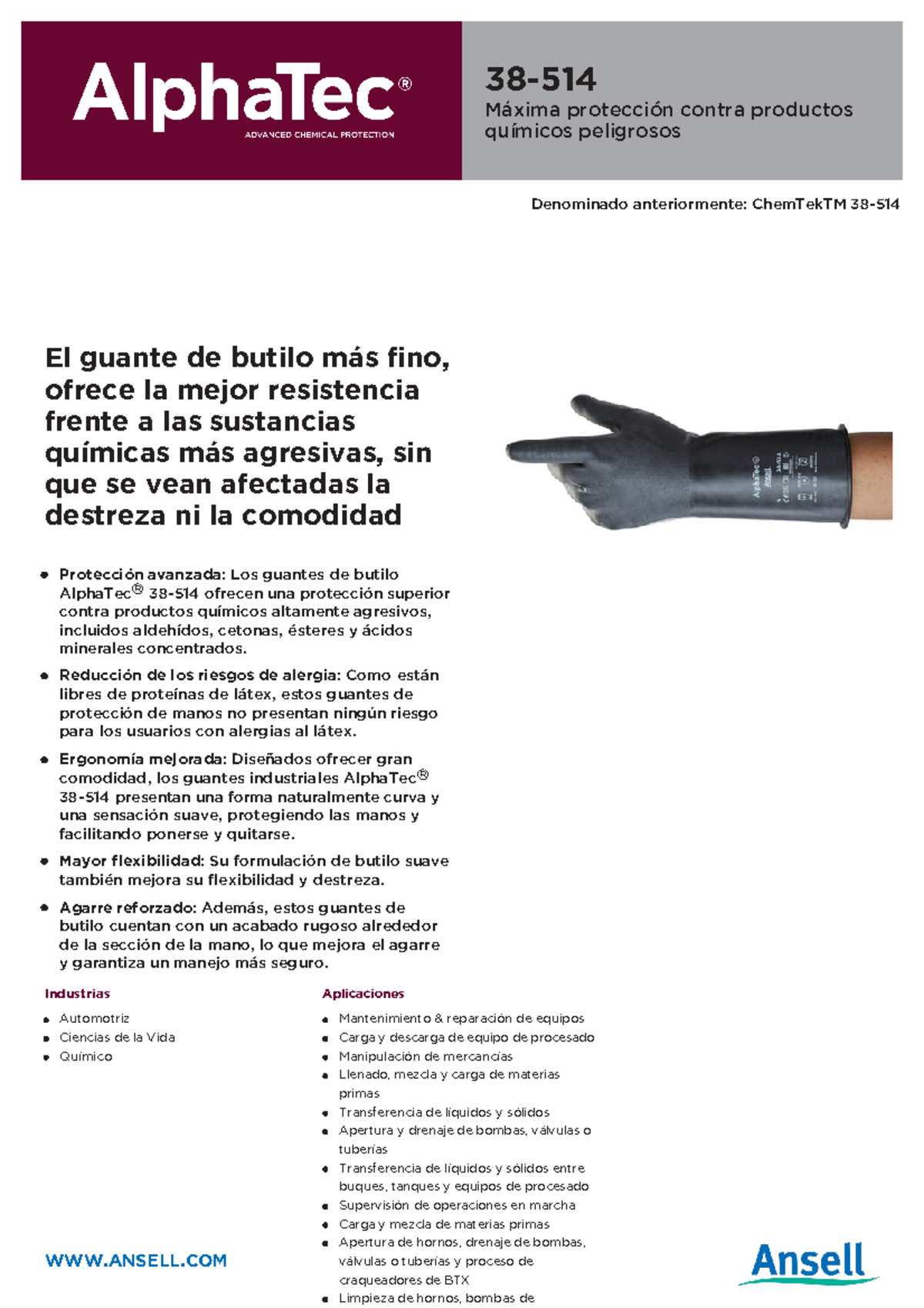 Alphatec-38-514 pds mx - El guante de butilo más fino, ofrece la mejor ...