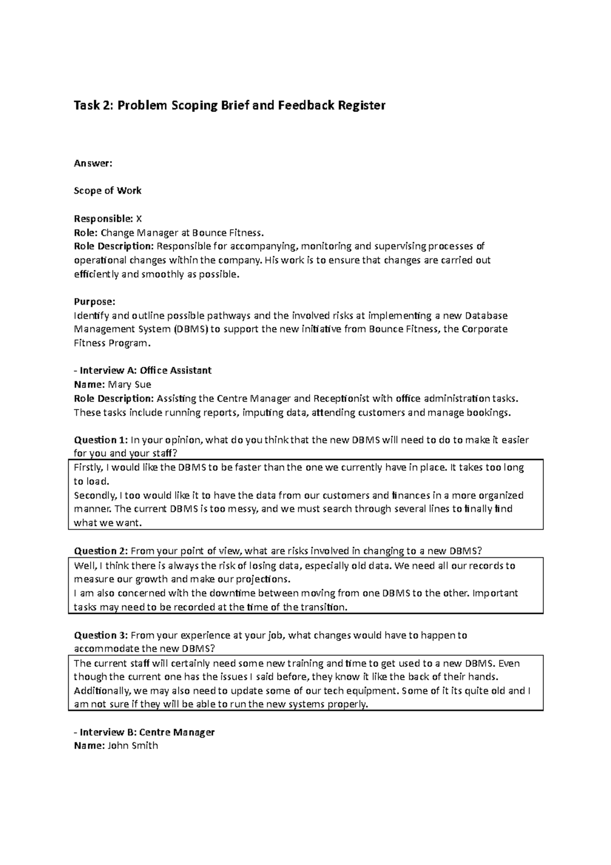 Bsbcrt 611 Assessment 2 copy - Task 2: Problem Scoping Brief and ...