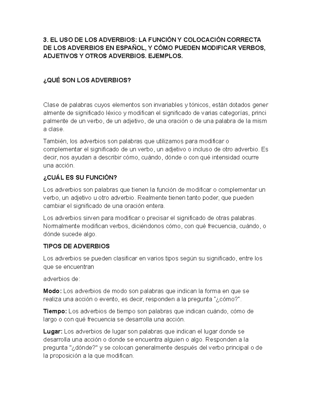 USO DE Adverbios - es bueno - 3. EL USO DE LOS ADVERBIOS: LA FUNCIÓN Y ...
