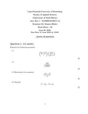 MTM150S - CPUT - Mathematics 1A - Studocu