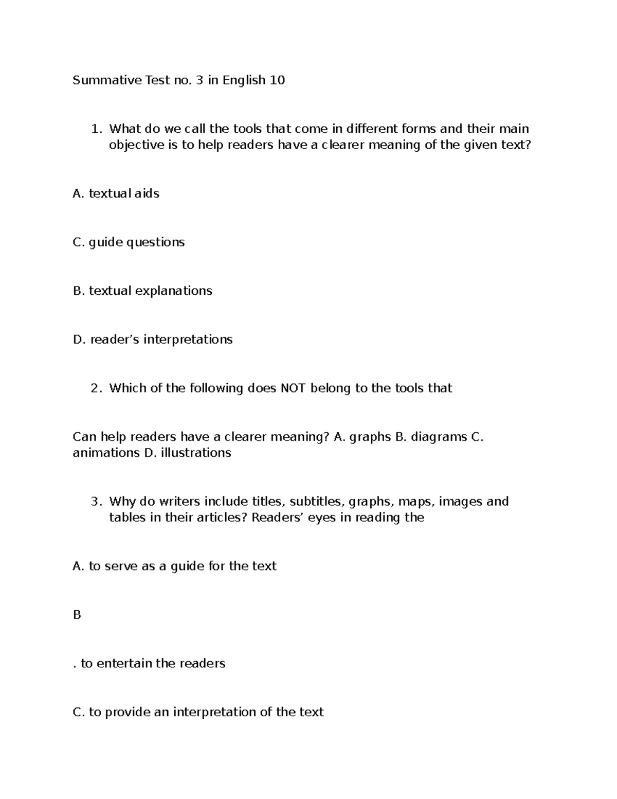 Document - Tae - Summative Test no. 3 in English 10 1. What do we call ...