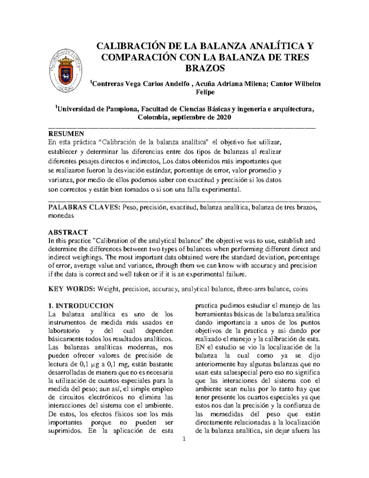 Calibración DE LA Balanza Analítica Borrador - Warning: TT: undefined function: 32 CALIBRACIÓN ...