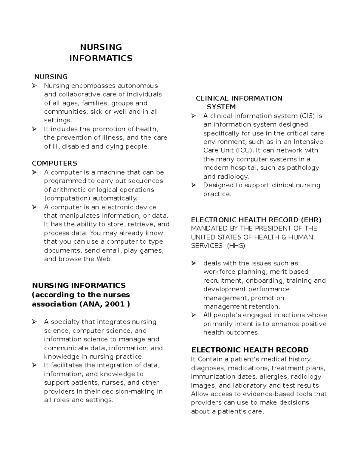 Nursing- Informatics - NURSING INFORMATICS NURSING Nursing encompasses ...