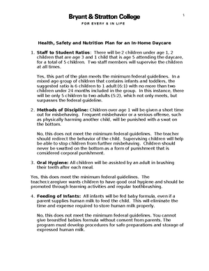 Child development lesson plan on Nutruition - 1 ECED104 – Health ...