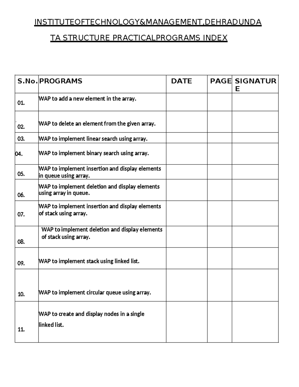 DS Practical Index - egetgg - INSTITUTEOFTECHNOLOGY&MANAGEMENT ...