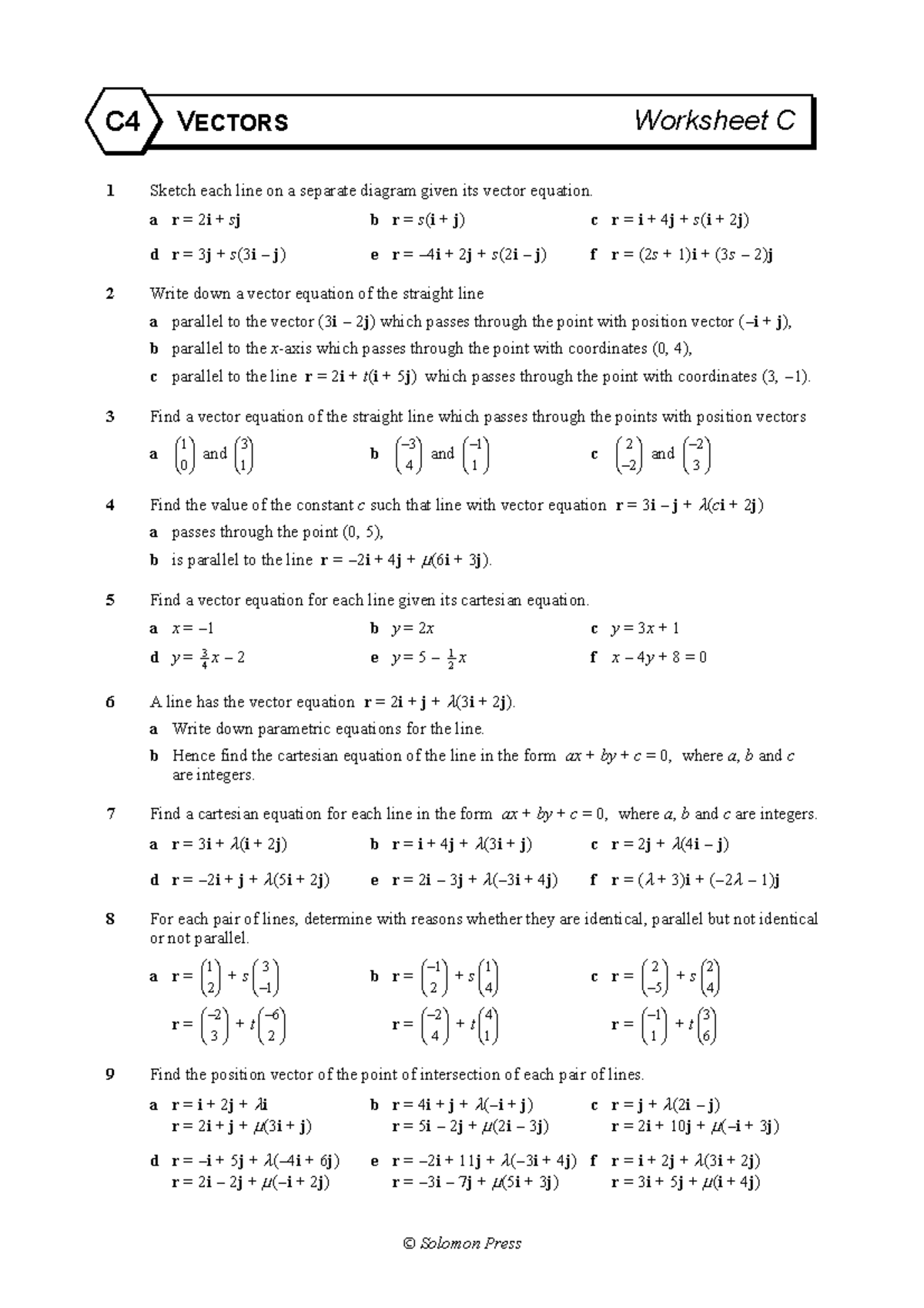 This is a document for the - Solomon Press C4 VECTORS Worksheet C 1 ...