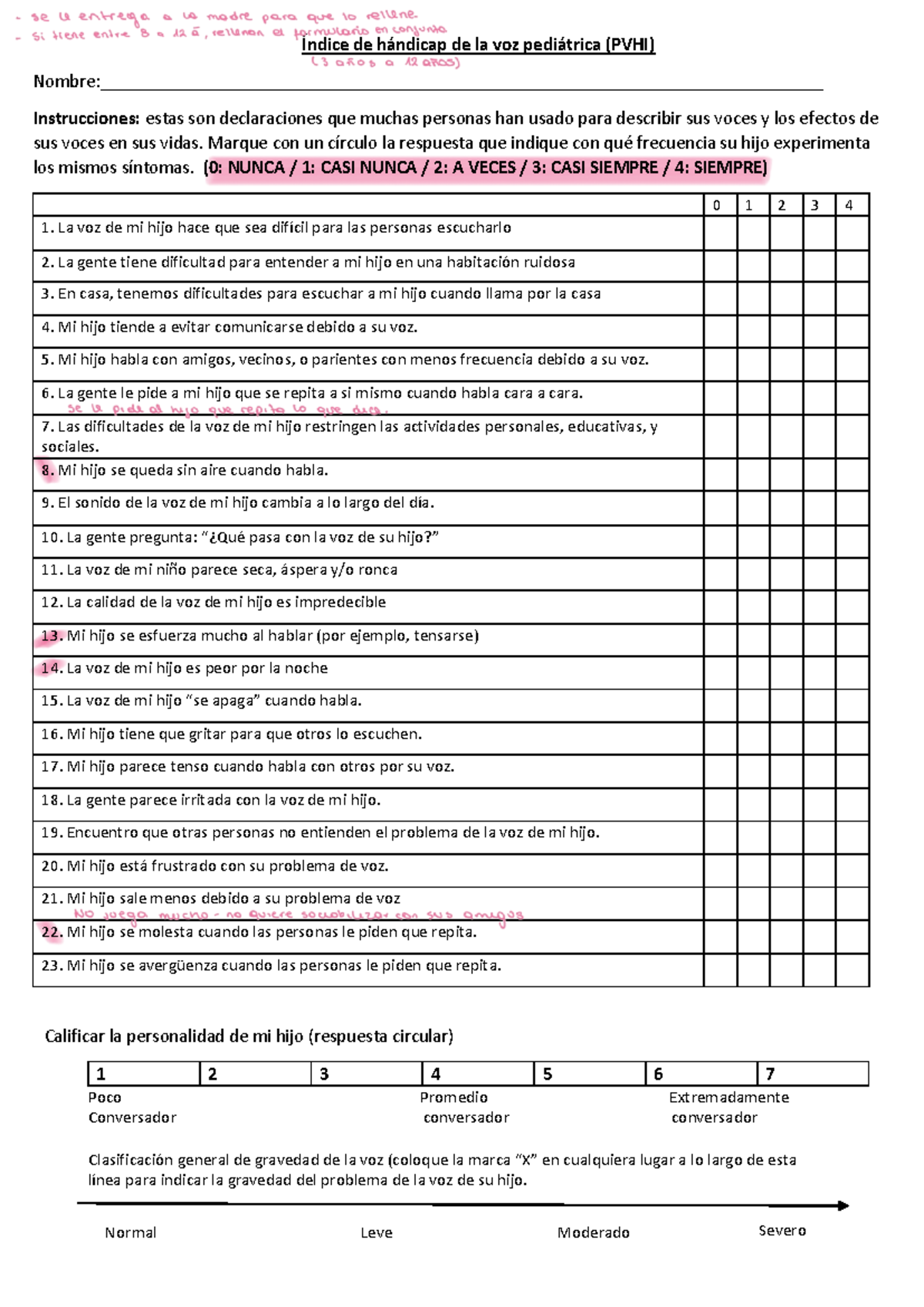 PVHI - ………… - Índice de hándicap de la voz pediátrica (PVHI) - Studocu
