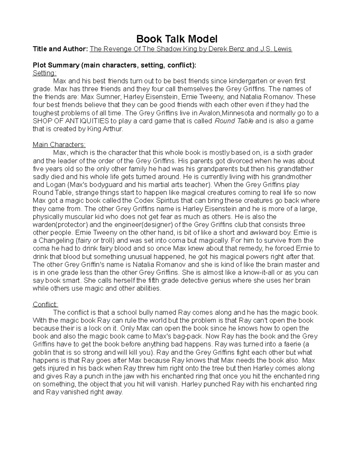 Book talk model - Study Guide - Book Talk Model Title and Author: The ...