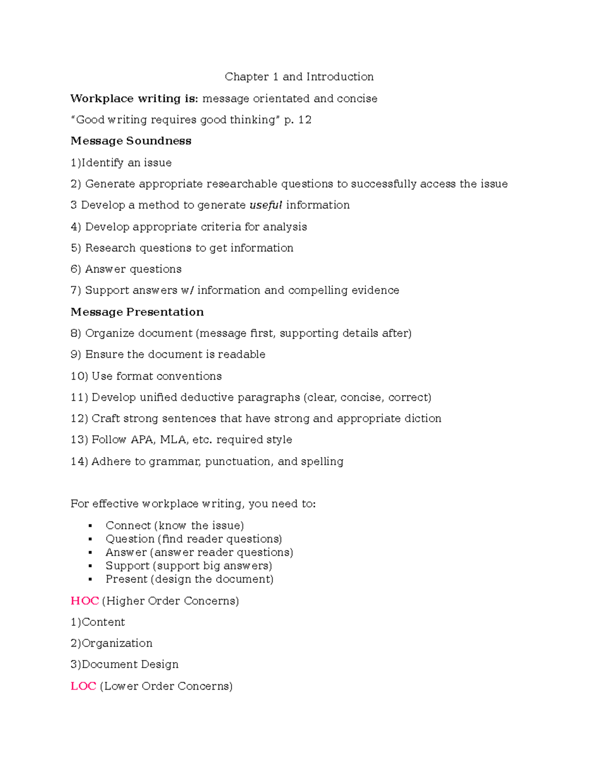 Chapter 1 and Intro - notes - Chapter 1 and Introduction Workplace ...