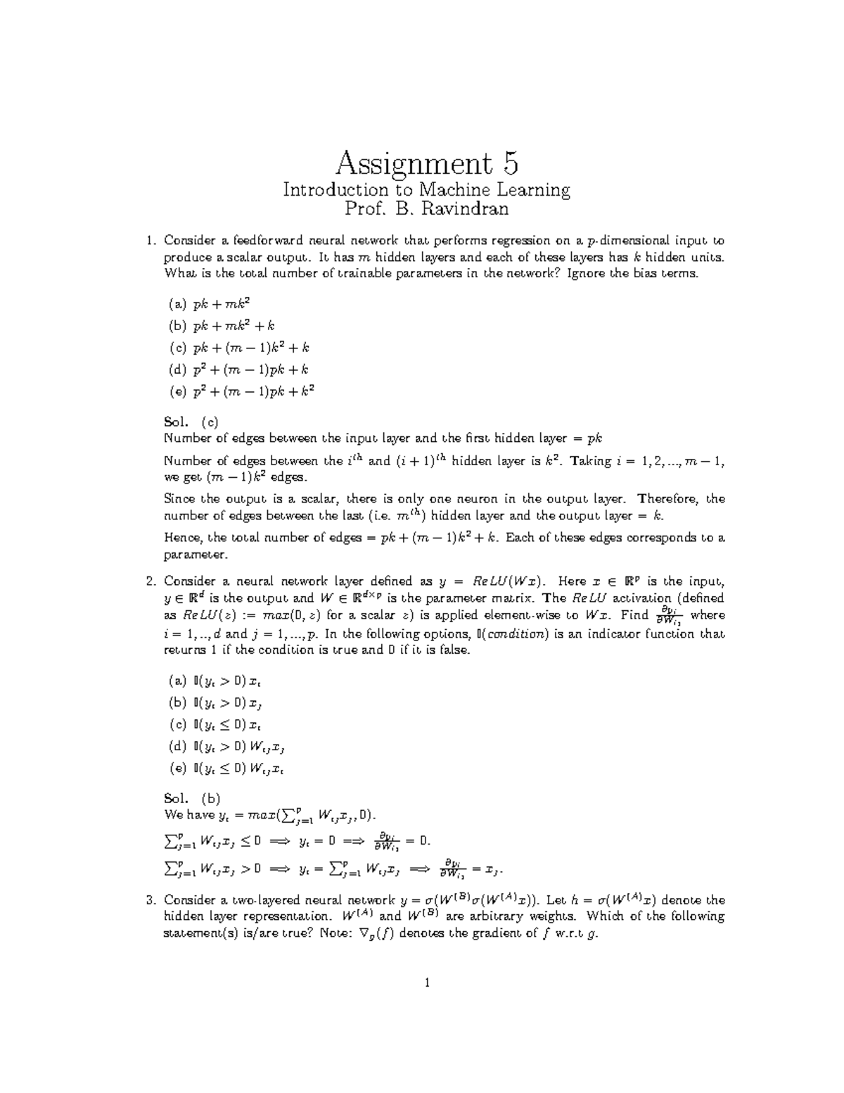 A5-ML-Spring 2024 - summary - Assignment 5 Introduction to Machine Learning Prof. B. Ravindran ...