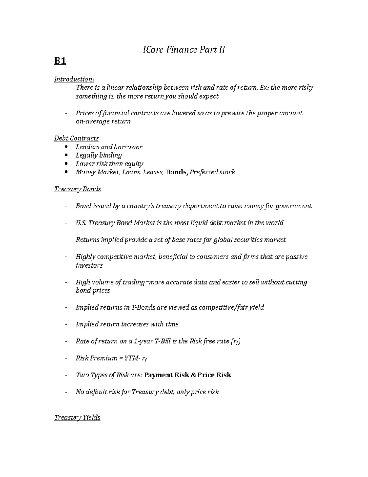ICore Finance Part II - Lecture notes 1-32 - ICore Finance Part II B ...