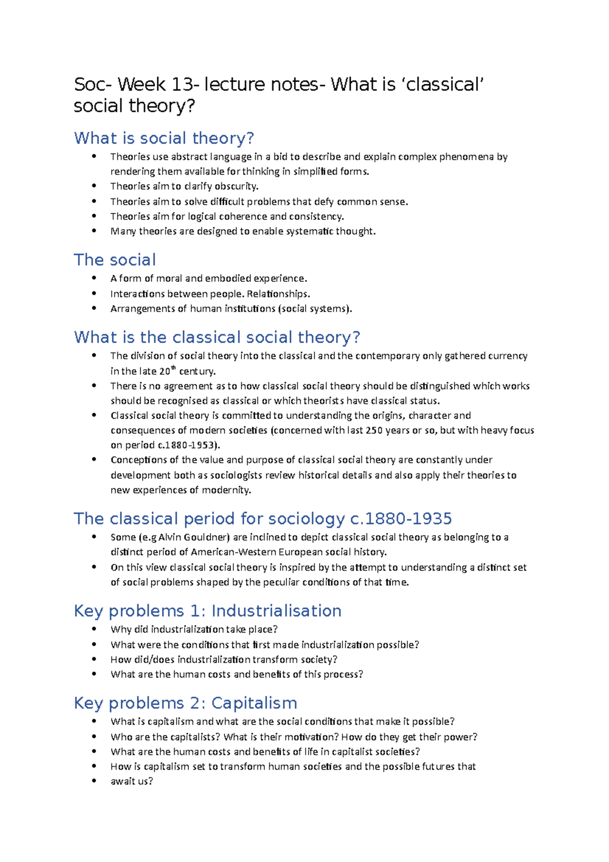 The classics of sociological theory-lecture notes- Week 13 ...