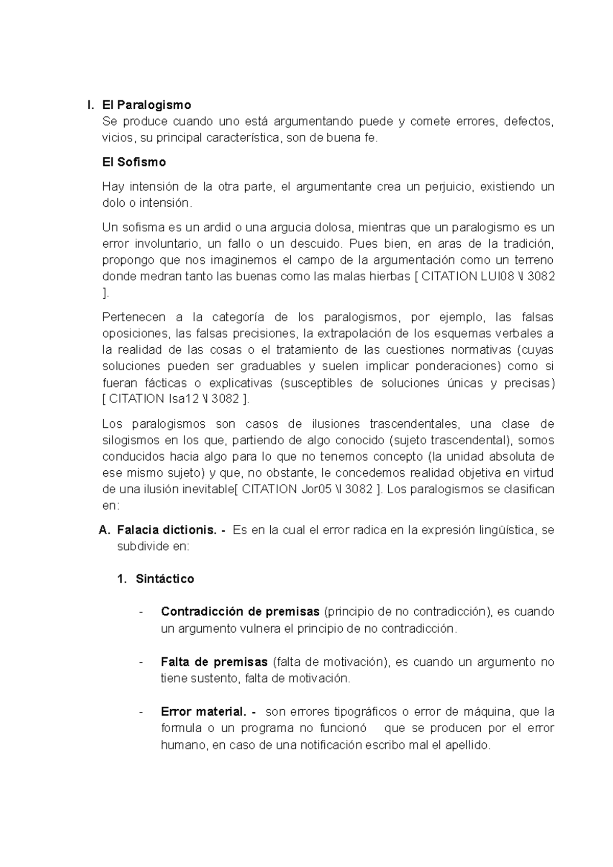 Lógica Jurídica - derecho - I. El Paralogismo Se produce cuando uno ...