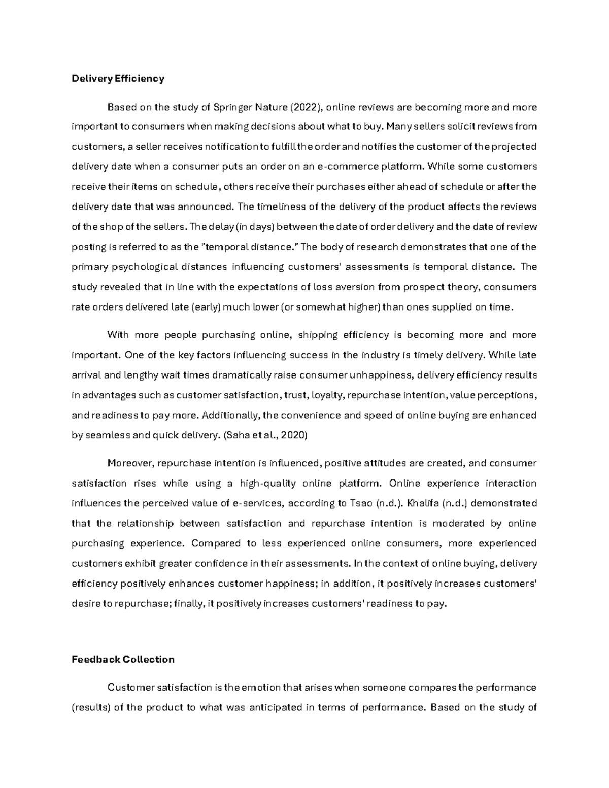 Delivery Efficiency, Feedback Collection, Operational Framework, and ...