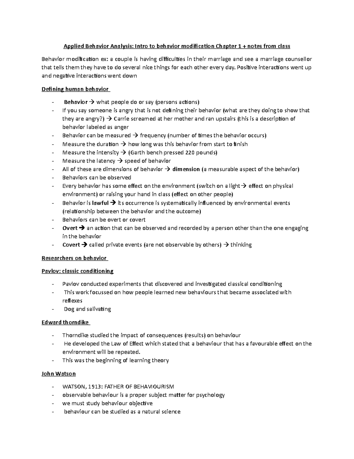 Applied Behavior Analysis Notes from Calass 2 - Applied Behavior ...