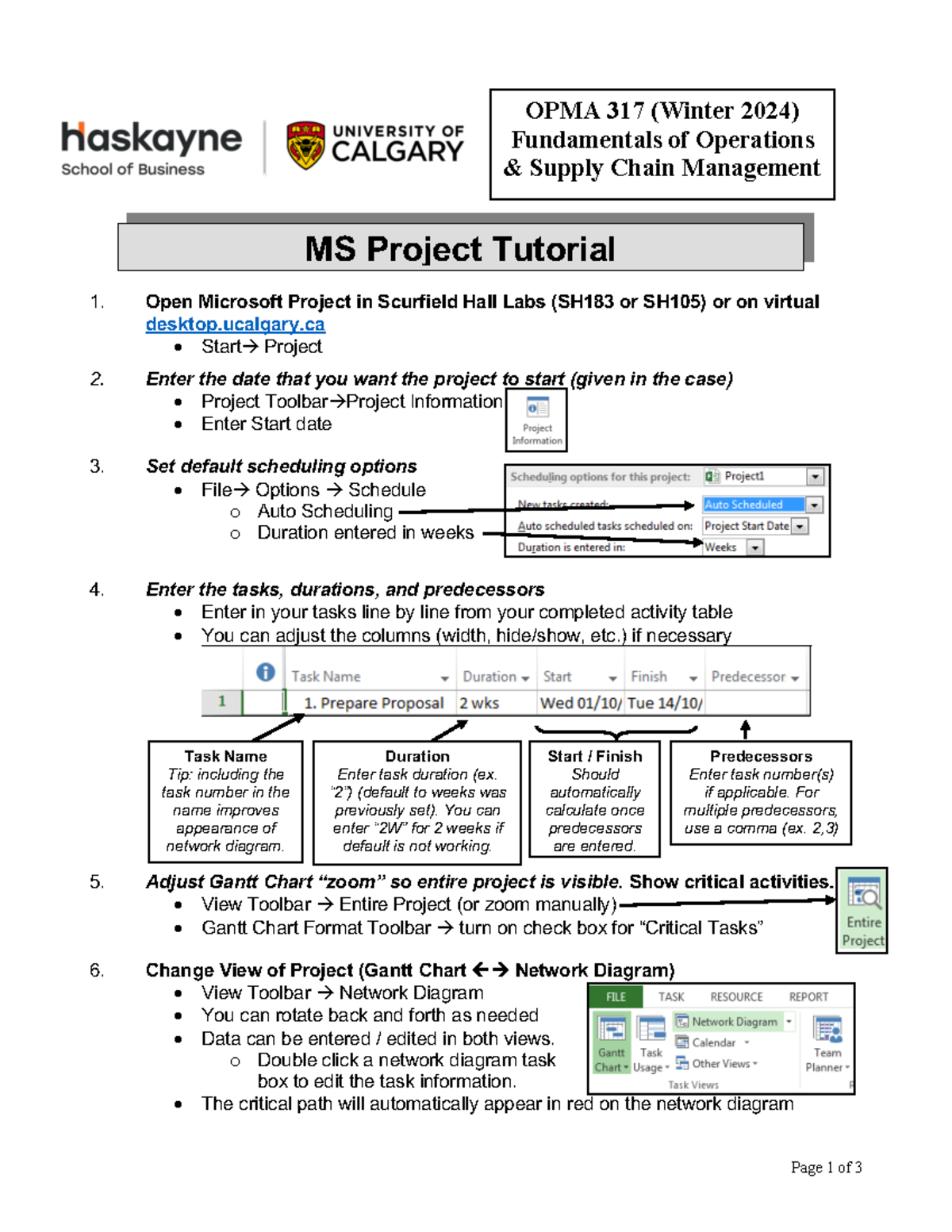 OPMA317 W24 MS Project Tutorial - Page 1 of 3 1. Open Microsoft Project ...