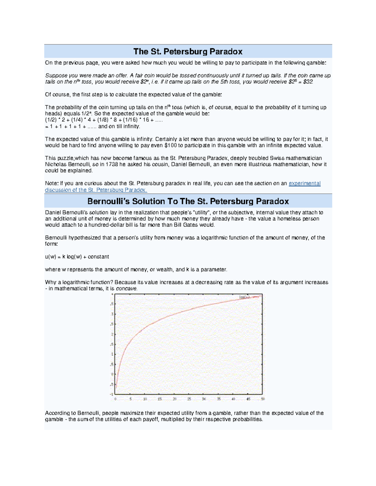 Bernoulli hypothesis - The St. Petersburg Paradox On the previous page ...