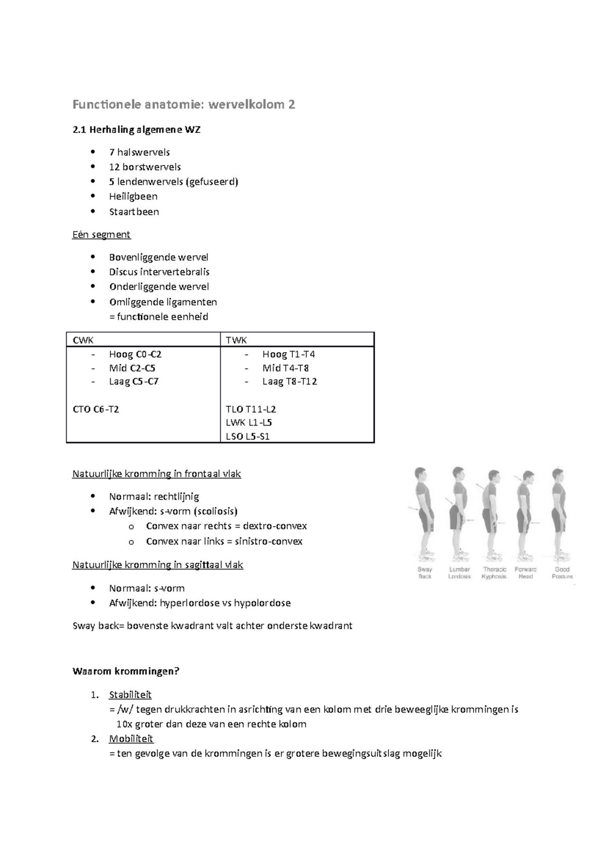 Functionele anatomie WK 2 - Functionele anatomie: wervelkolom 2 2 ...