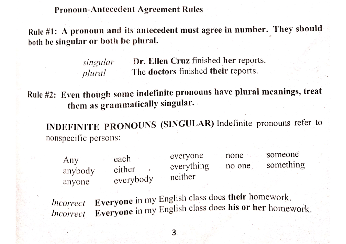 Unit 1 - Content Antecedent and Pronoun Agreement Rules - College of ...