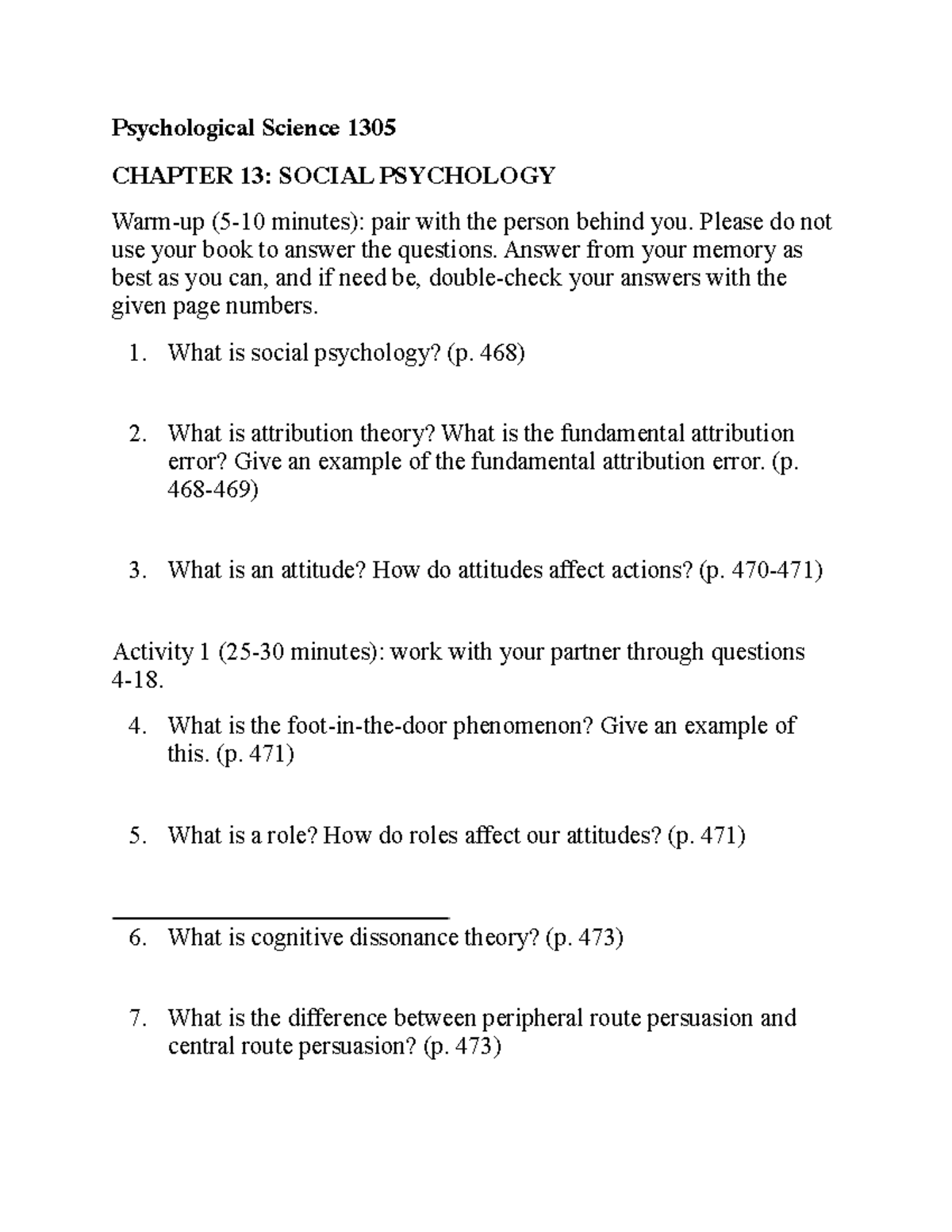 Chapter 13 test review - Psychological Science 1305 CHAPTER 13: SOCIAL ...