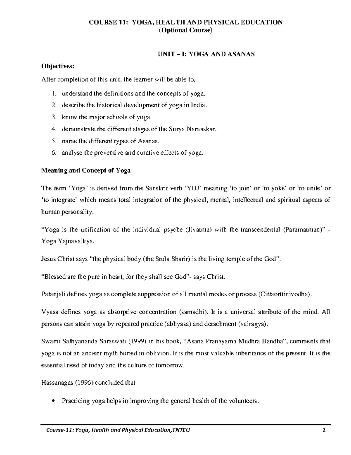 Yoga & Health Education - Teachers Training Study Material - COURSE 11 ...
