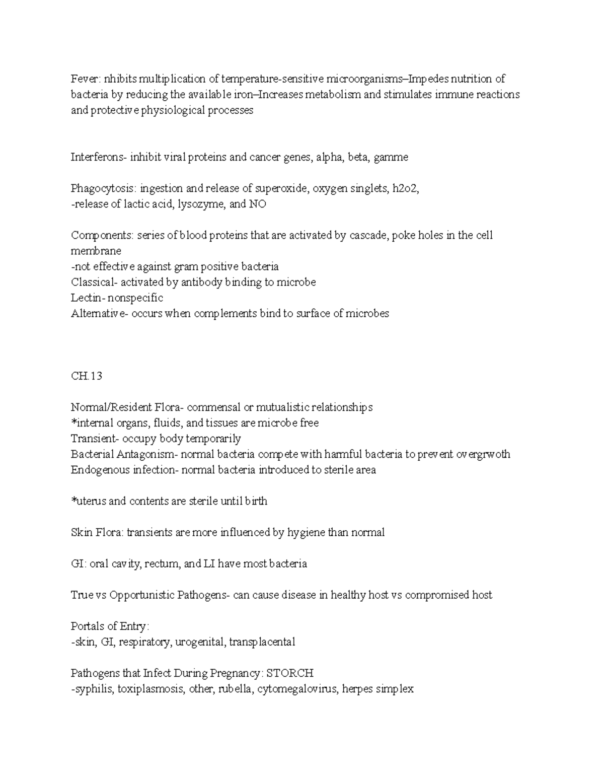 Pathogens, Pathways, Flora - Fever: nhibits multiplication of ...