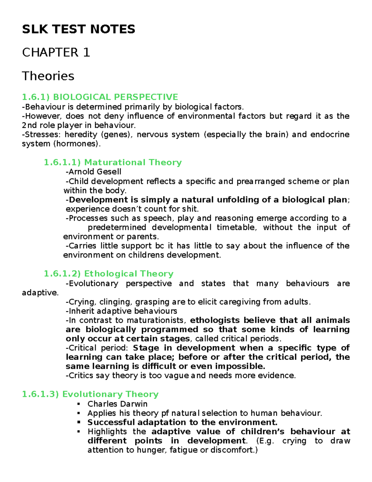 Slk 210 Chapter 1 Ish 2 Ish 3 And 4 Slk Test Notes Chapter 1 Theories 1 6 Biological