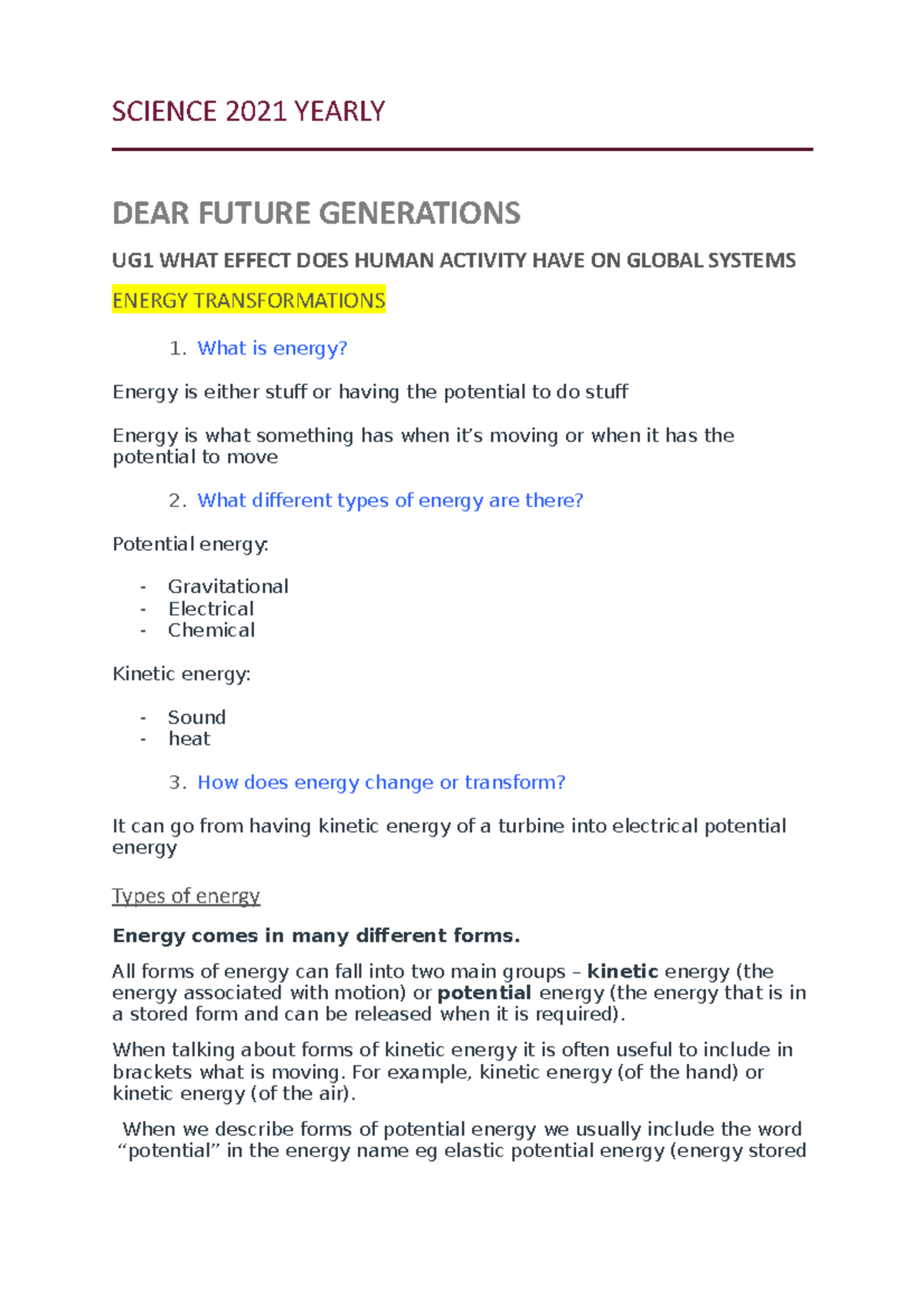 YEAR 10 Science - year 10 sylabus notes - SCIENCE 2021 YEARLY DEAR ...