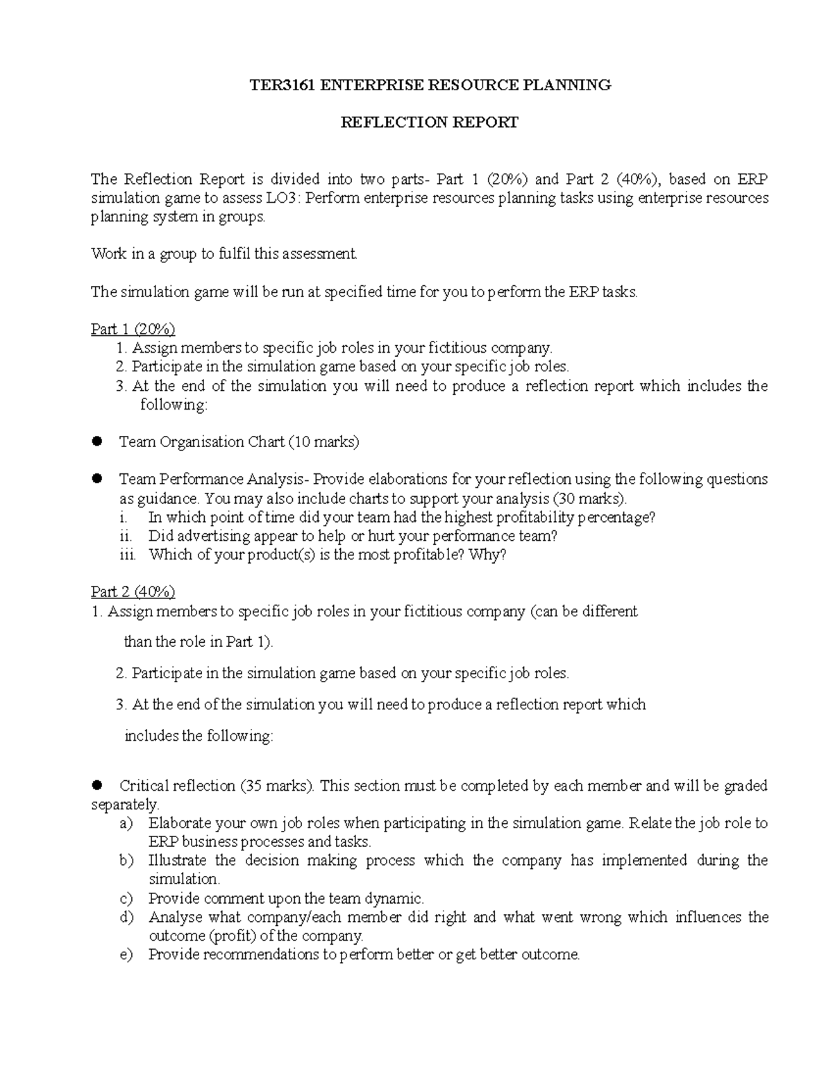 Assignment Guide 2310 - TER3161 ENTERPRISE RESOURCE PLANNING REFLECTION ...
