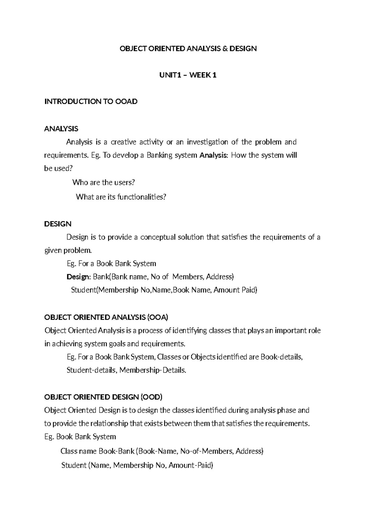 Week1 TLM - Textual Learning Material - OBJECT ORIENTED ANALYSIS ...