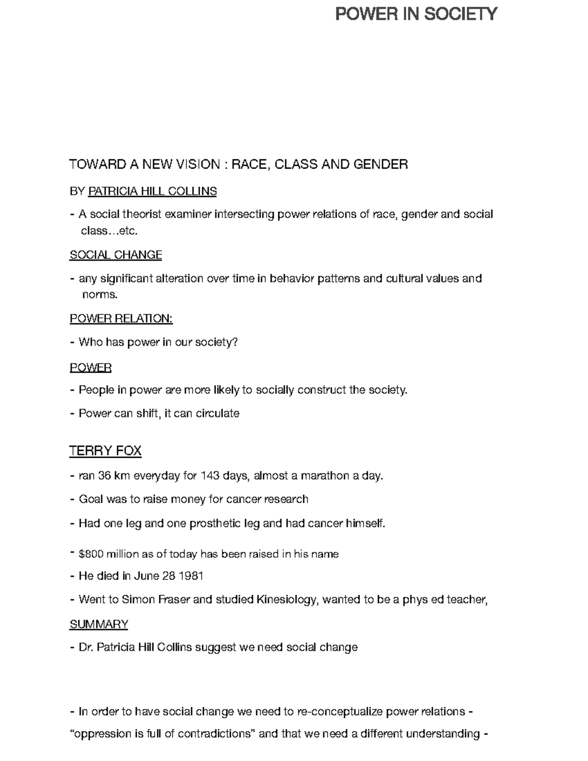 EXAM - 3e3e3e - POWER IN SOCIETY TOWARD A NEW VISION : RACE, CLASS AND ...