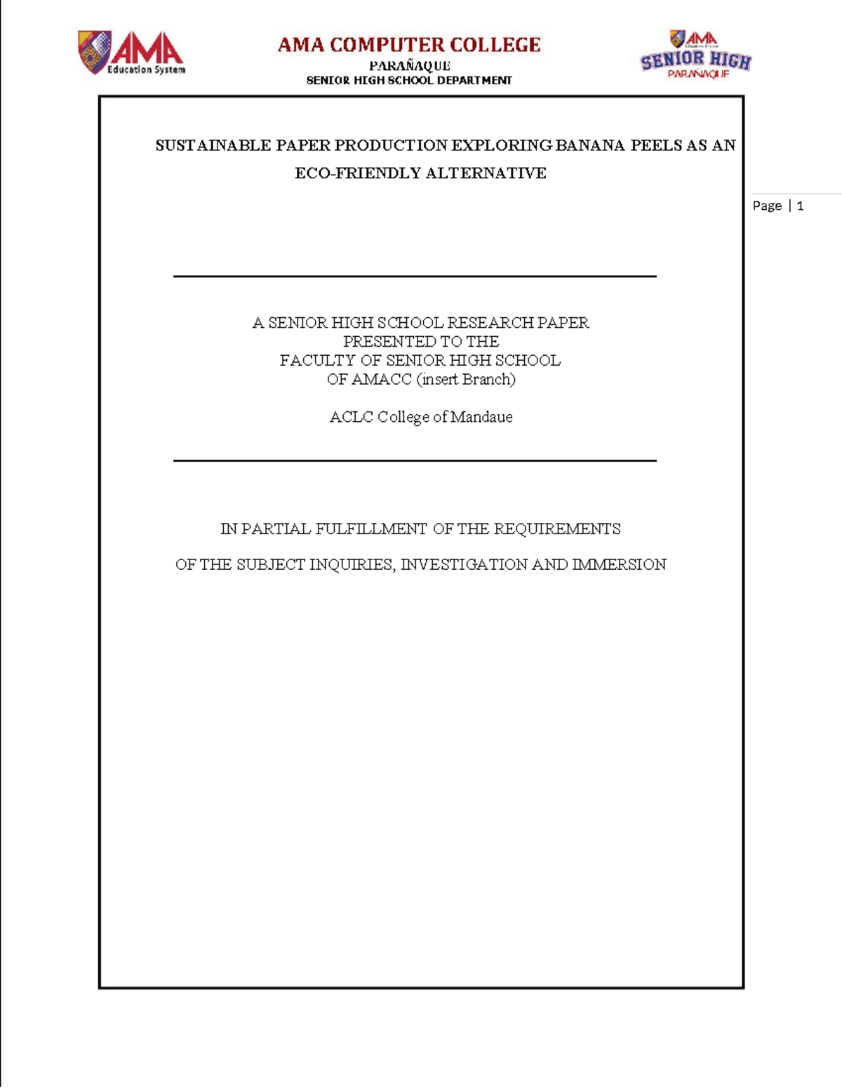 Assignment No. 1 - Page | 1 SUSTAINABLE PAPER PRODUCTION EXPLORING ...