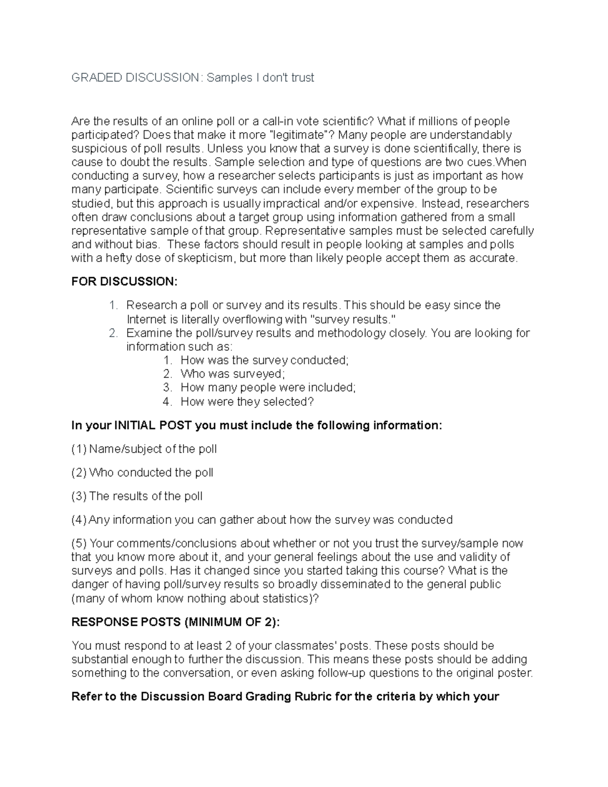 Graded Discussion Samples I don't trust - GRADED DISCUSSION: Samples I ...