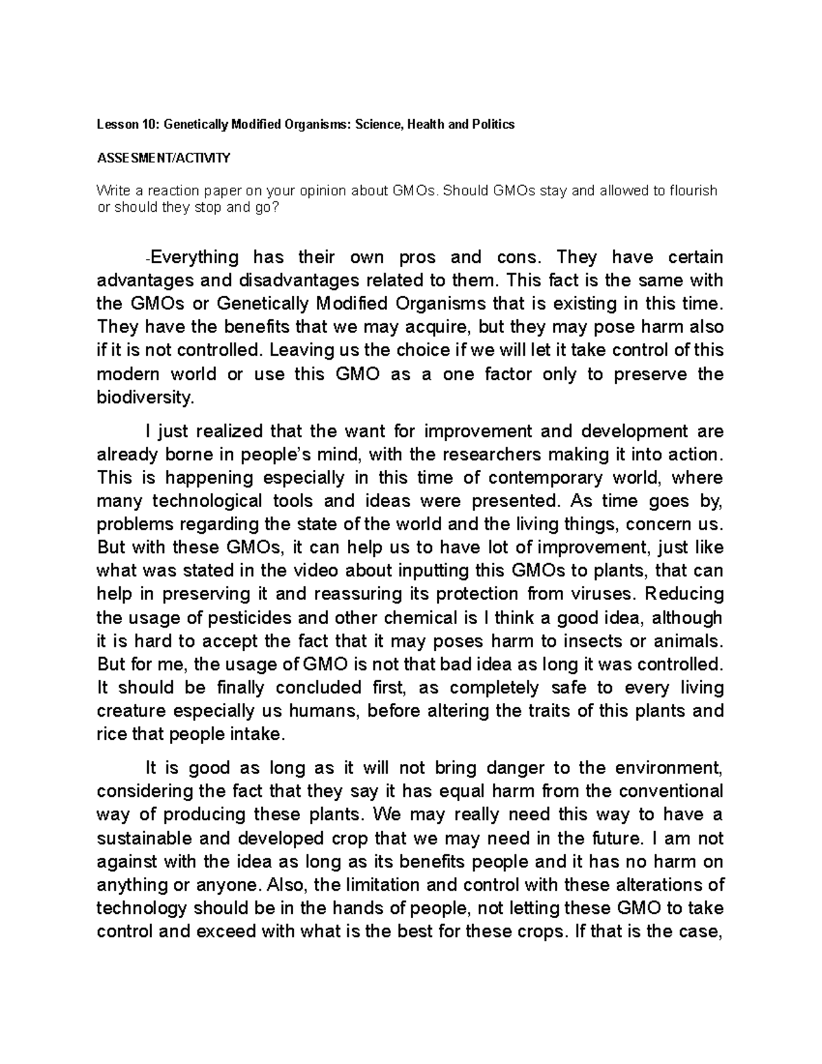 STS Lesson 11 AND 12 - Lesson 10: Genetically Modified Organisms ...