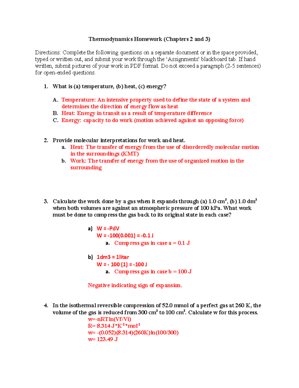 Thermodynamics Homework - If hand written, submit pictures of your work ...