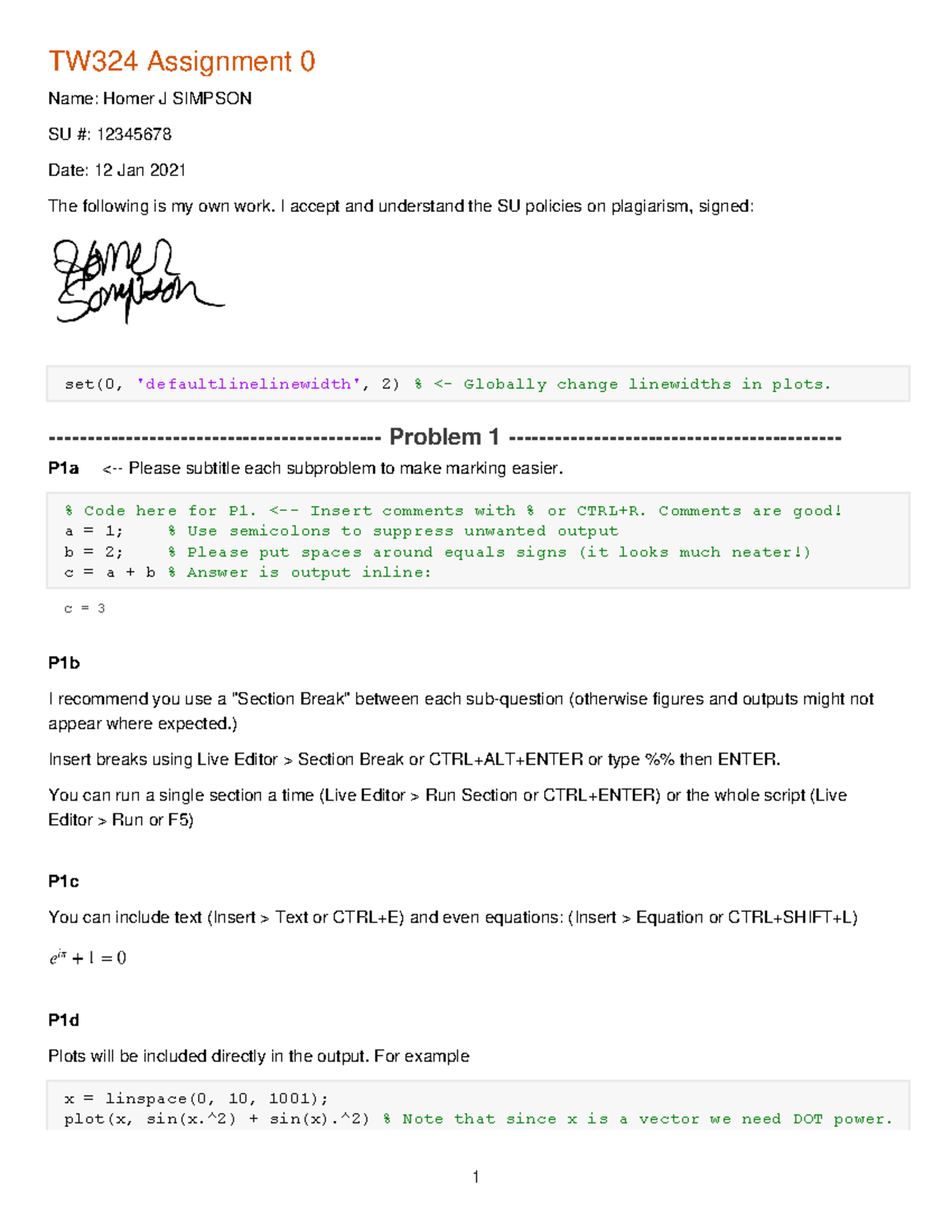 TW 324 assignment template - TW324 Assignment 0 Name: Homer J SIMPSON ...
