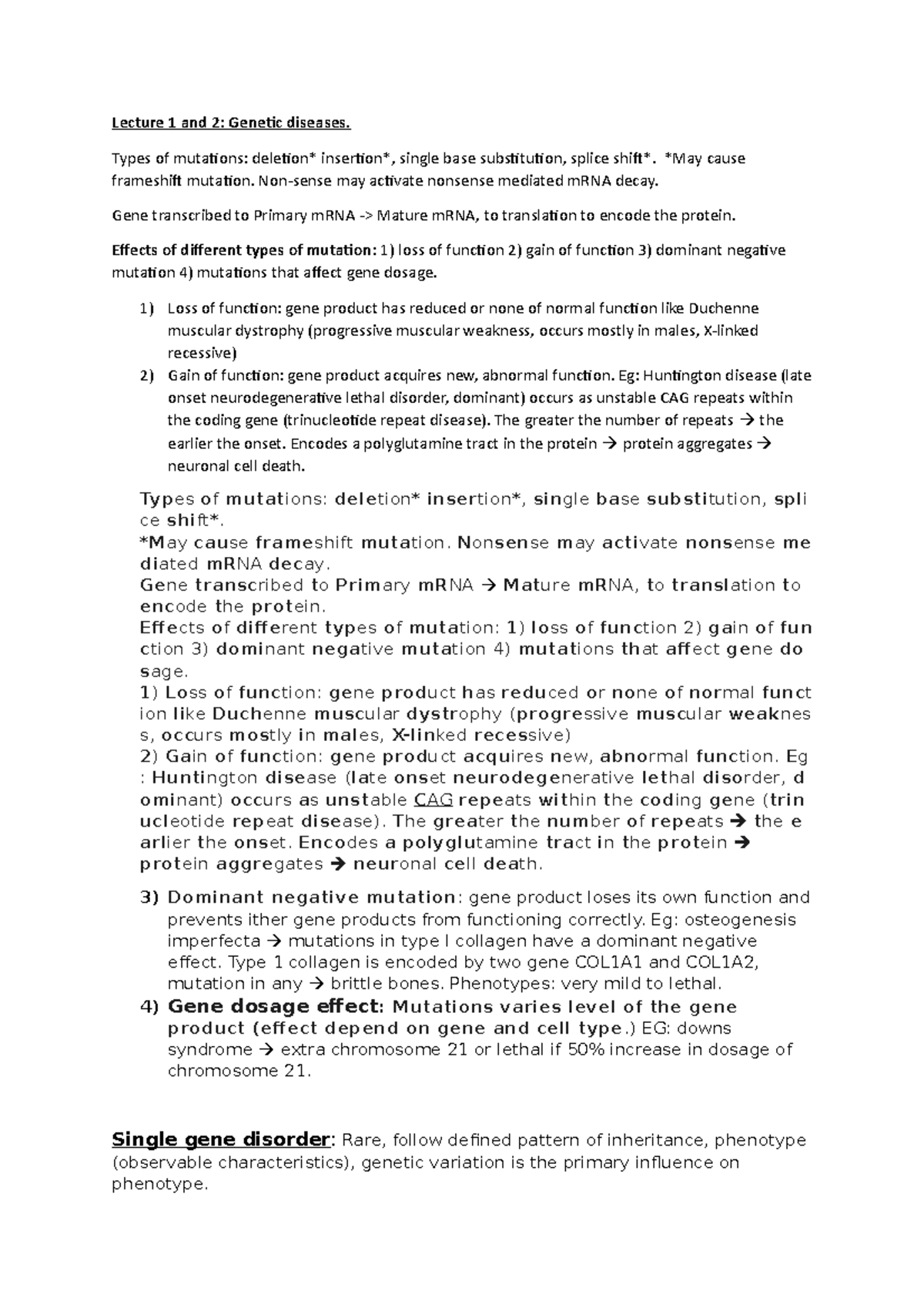 1-3) Genetics - Lecture 1 and 2: Genetic diseases. Types of mutations ...