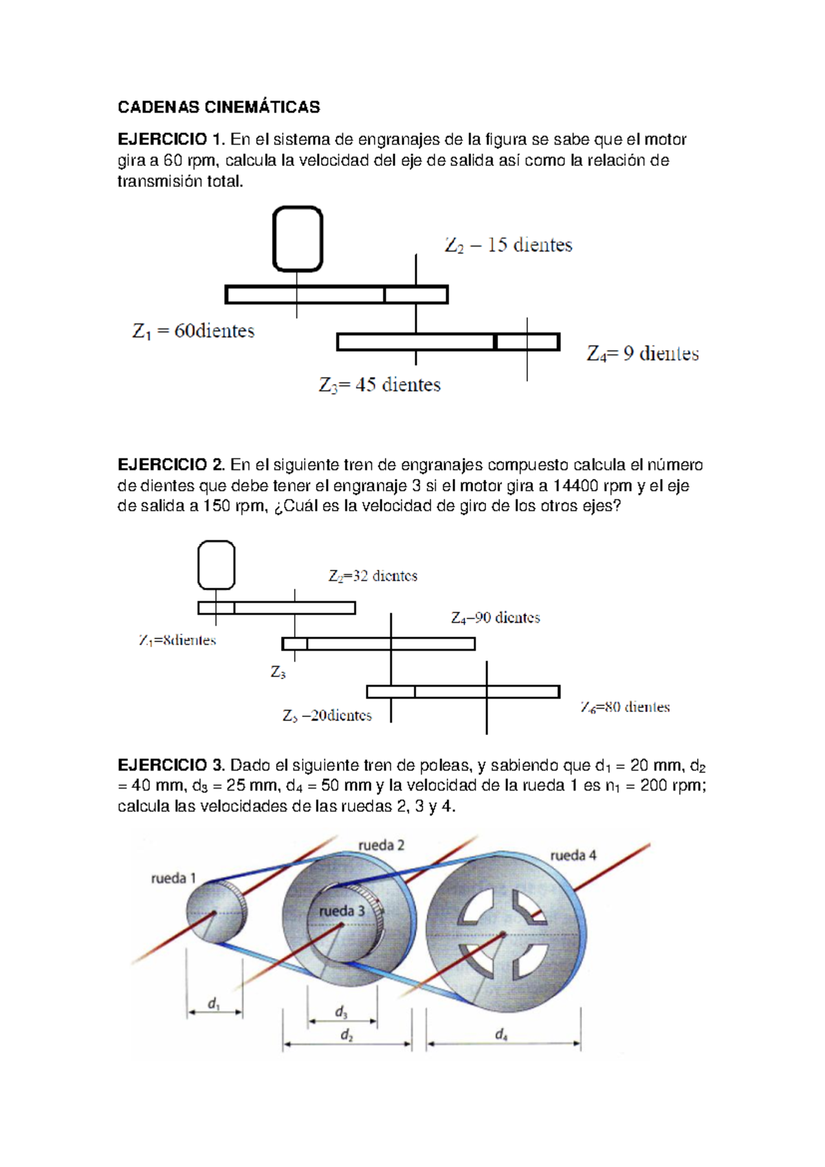 Cadenas cinematicas - CADENAS CINEMÁTICAS EJERCICIO 1. En el sistema de ...