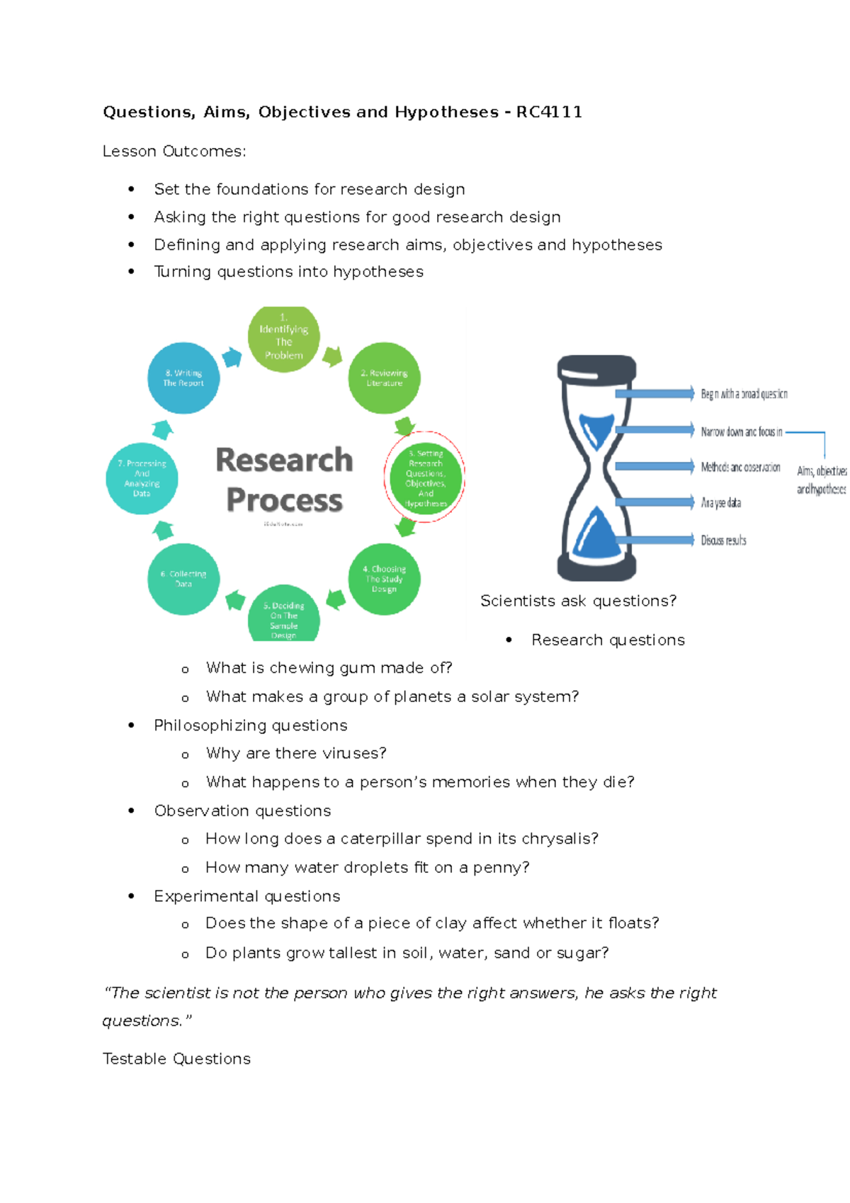 Lesson 2 - Aims and Hypotheses - Questions, Aims, Objectives and ...