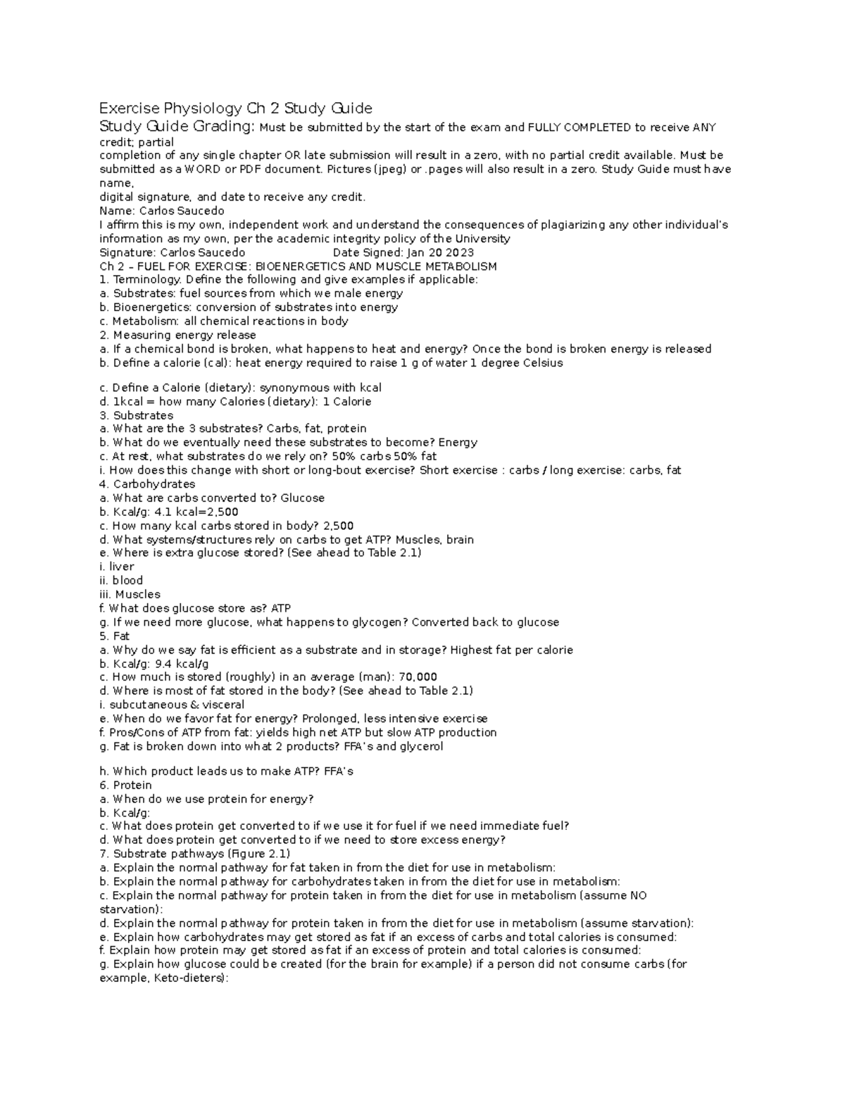 Ex Phys Ch.2 Study Guide - Exercise Physiology Ch 2 Study Guide Study ...