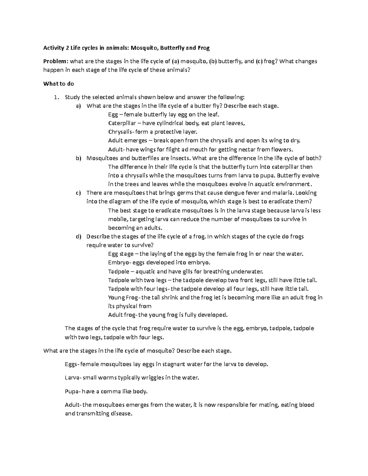 Activity 2 Life cycles in animals - Activity 2 Life cycles in animals ...